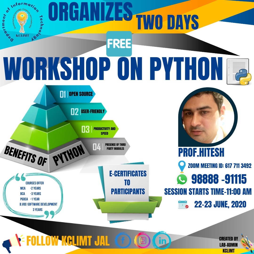 Workshop on Python Programming – Khalsa College Lyallpur Institute of ...